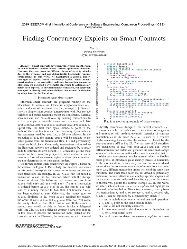 Finding Concurrency Exploits On Smart Contracts, Yue Li | PDF | Computer Engineering ...