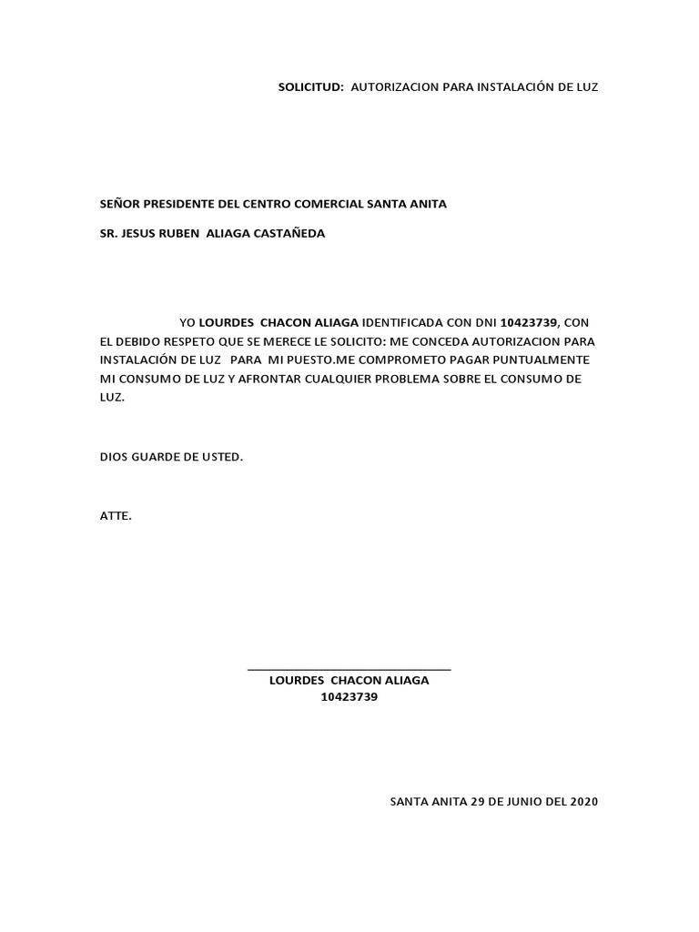 Solicitud Luz | PDF