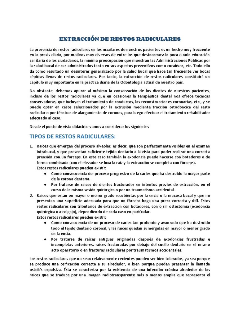 Extracción de Restos Radiculares | PDF | Boca | Odontología