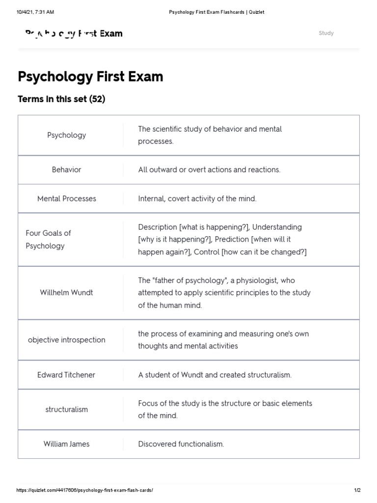 Psychology First Exam Flashcards - Quizlet | PDF | Psychology | Mental ...