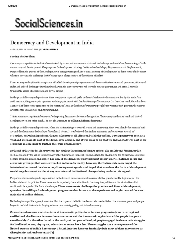 Democracy and Development in India | Download Free PDF | Democracy ...