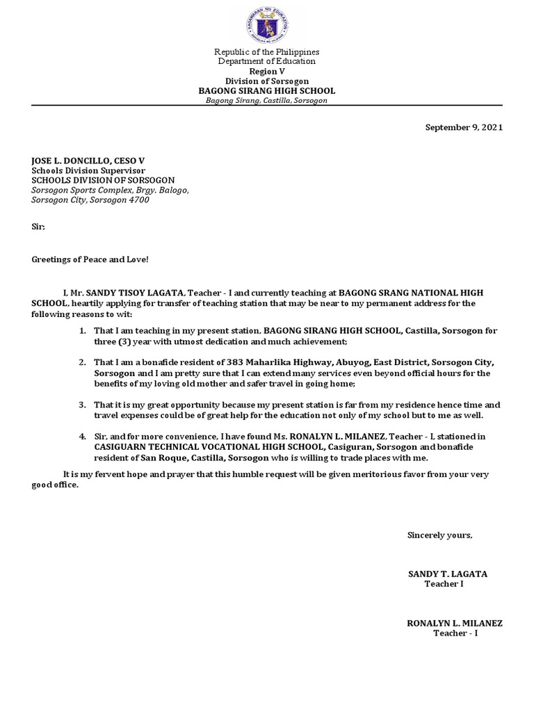 Letter of Intent To Transfer | PDF | Philippines