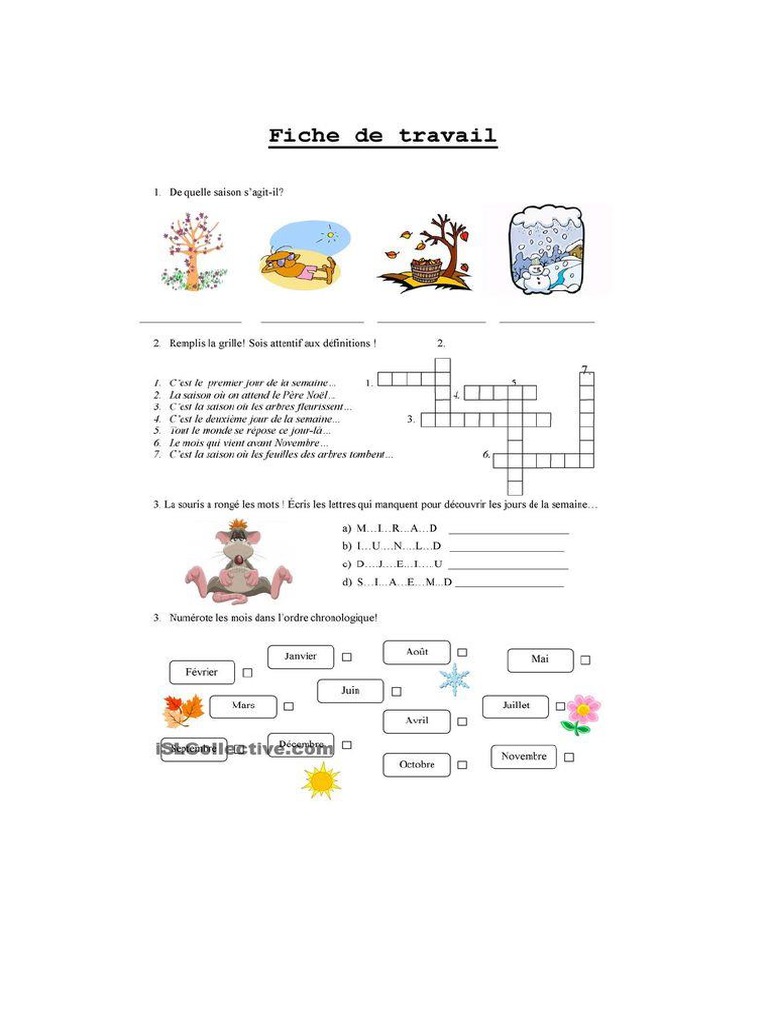 VOCABULAIRE - Jours de La Semaine, Mois, Saisons - Exercise | PDF