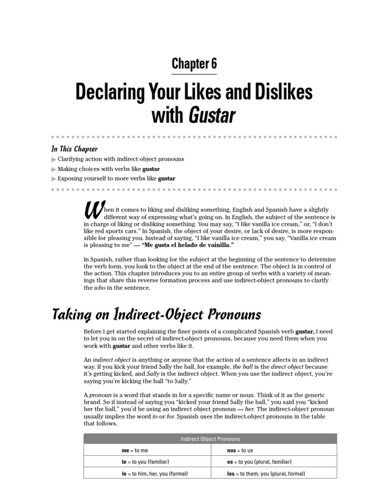 Declaring Likes and Dislikes with Gustar and Other Spanish Verbs | PDF ...