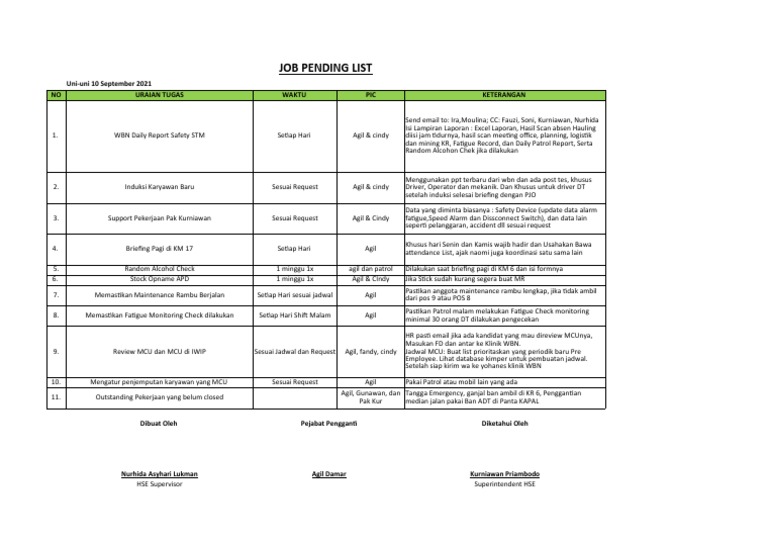 JOB Pending List | PDF