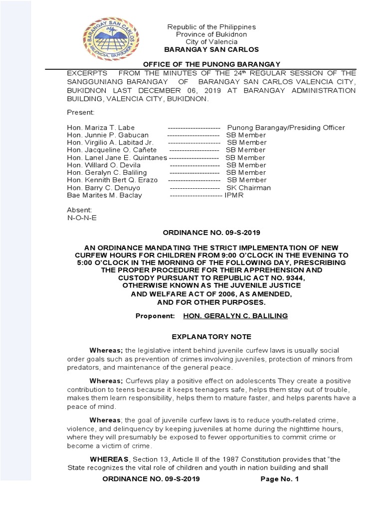 Minutes of the 24th Regular Session of the Sangguniang Barangay of ...