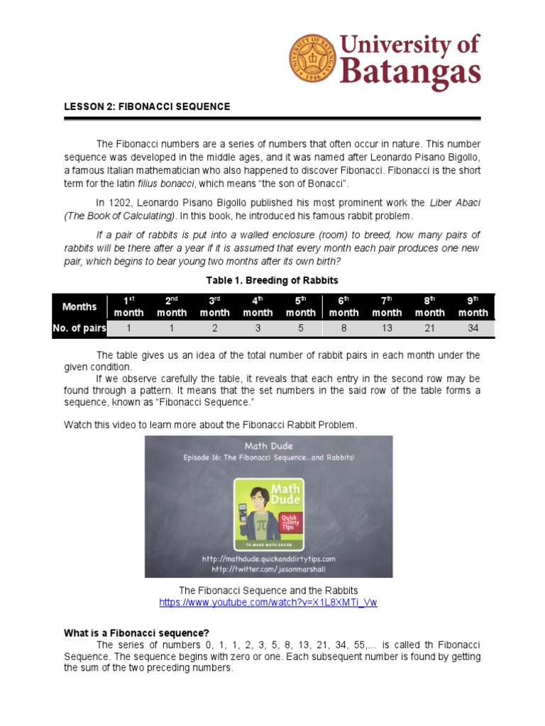 Module 1 Lesson 2 - FIBONACCI SEQUENCE | PDF | Mathematical Analysis | Mathematical Concepts