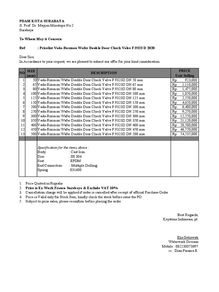 Pricelist Vado Check Valve 2020 | PDF