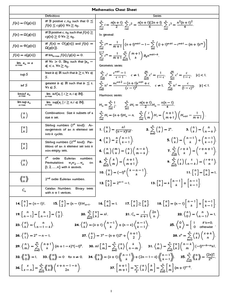 Mathematics Cheat Sheet | PDF | Sine | Mathematics