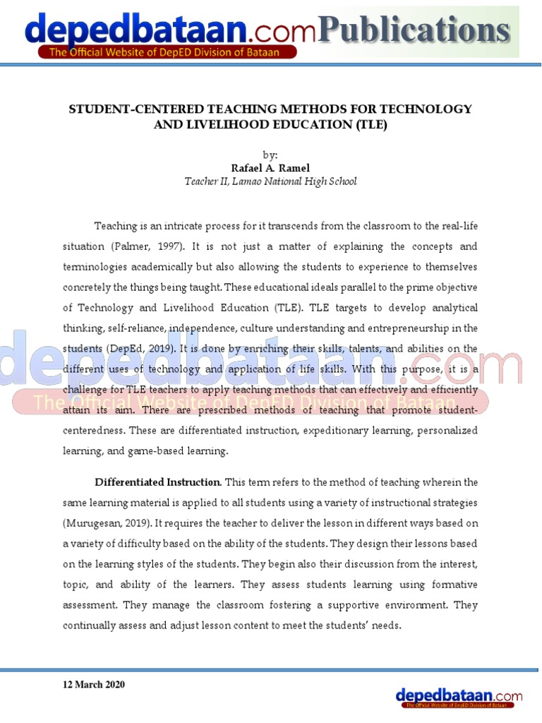 TLE Teaching: Student-Centered Methods | PDF | Differentiated ...