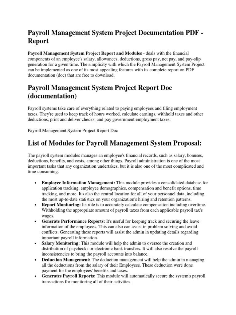 Payroll Management System Project Documentation PDF | PDF | Payroll ...