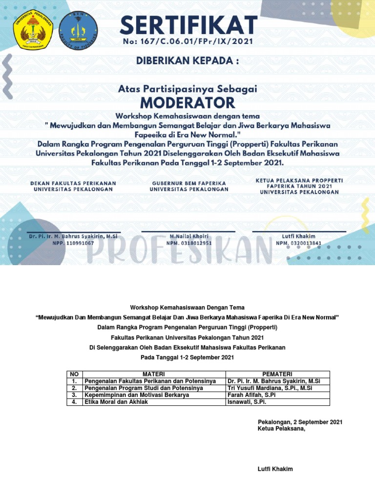 Contoh Sertifikat Moderator | PDF