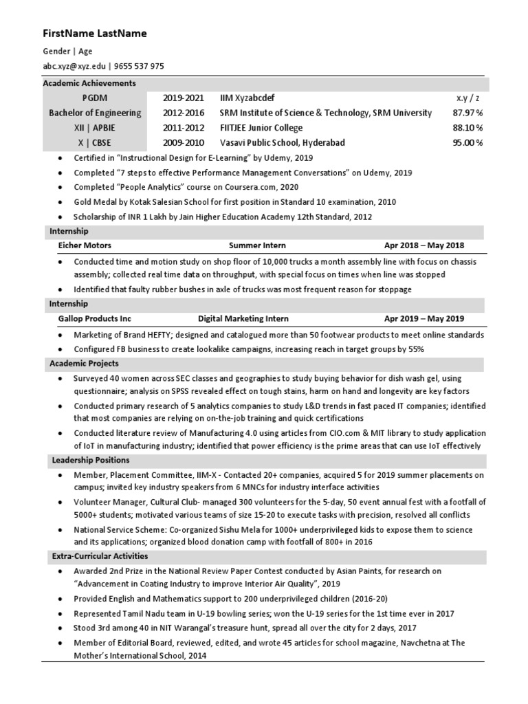 Fresher Sample | PDF | Business