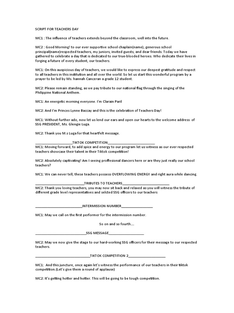 Script For Teachers Day | PDF | Career & Growth | Foreign Language Studies
