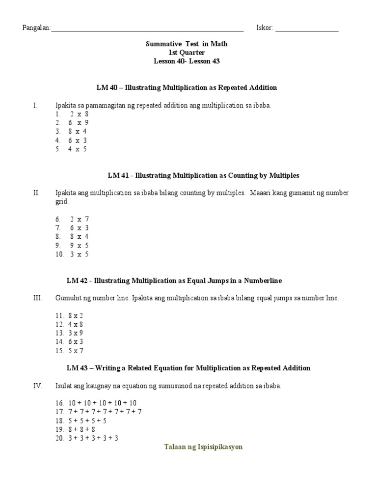 MATH Summative Test 2nd QUARTER | PDF
