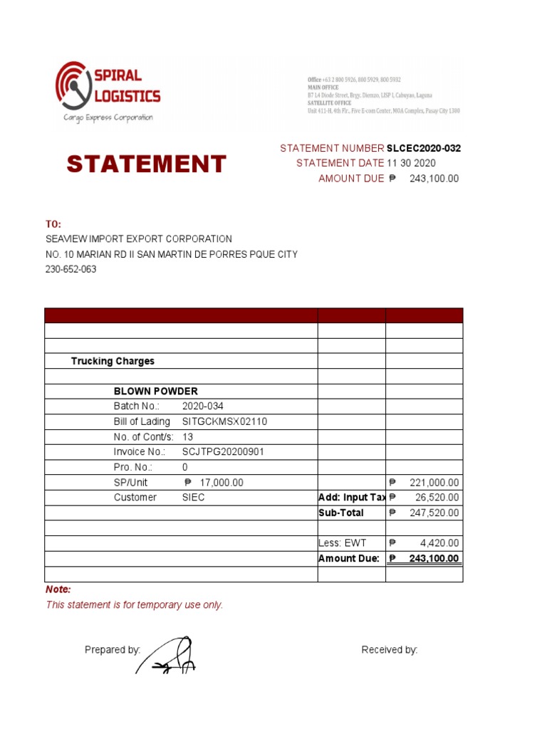 Statement FTM of 11 2020 | PDF