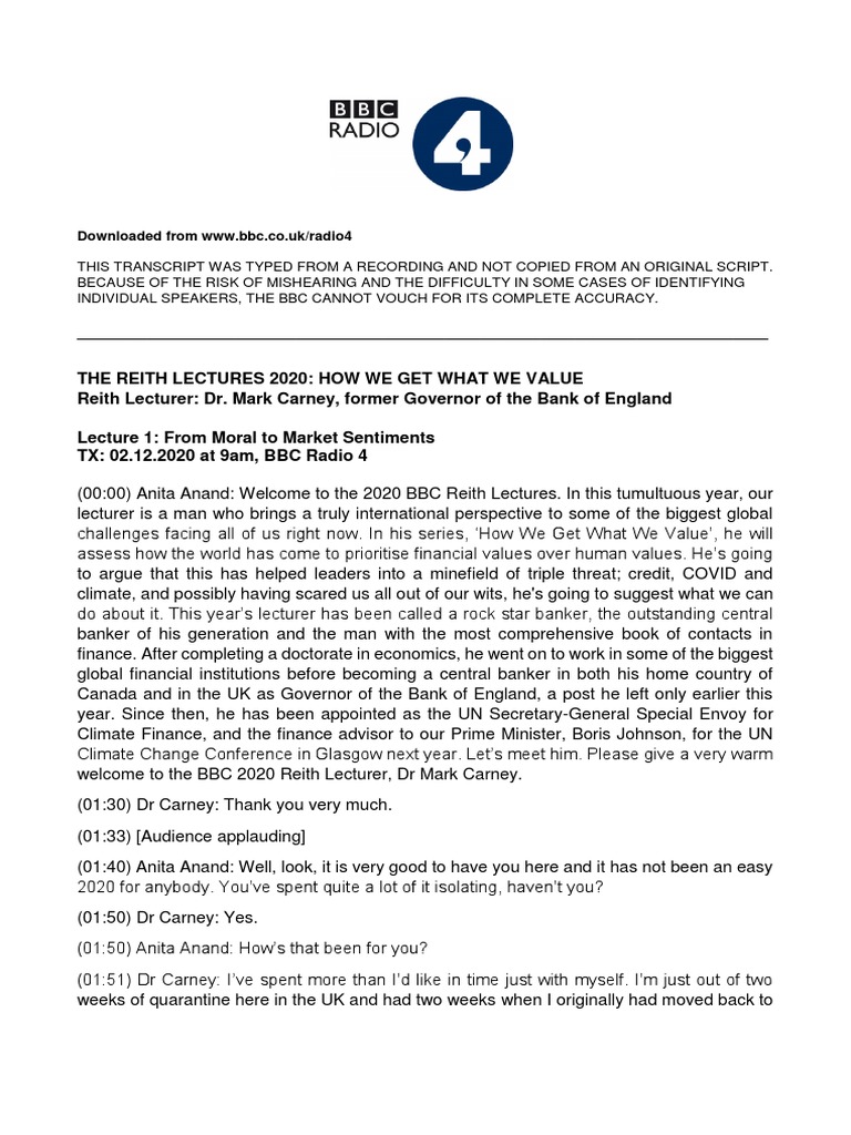 Reith 2020 Lecture 1 Transcript | PDF | Value (Economics) | Market (Economics)