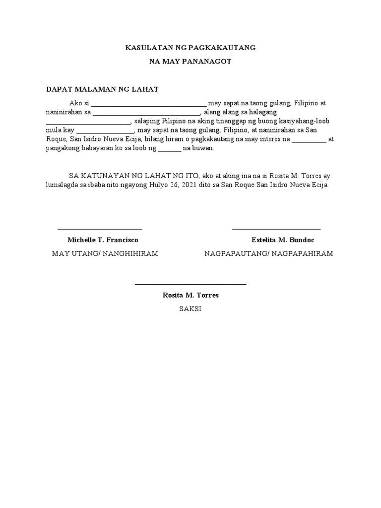 Kasulatan NG Pagkakautang | PDF