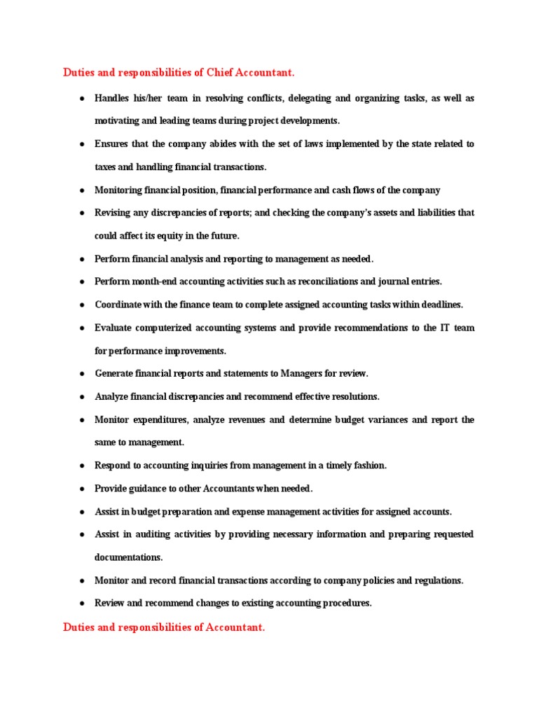 Chief Accountant Duties and Responsibilities | PDF | Audit | Accounting