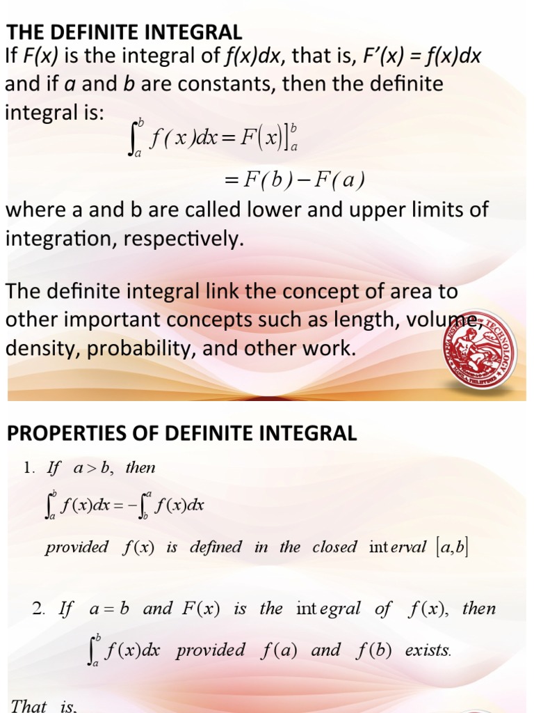 The Definite Integral:) A (F) B (F X F DX) X (F | PDF | Integral ...