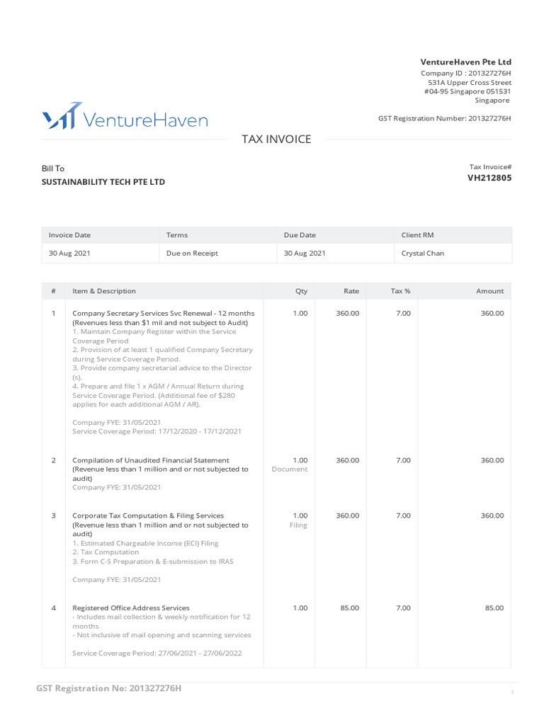 Tax Invoice Tax Invoice: Venturehaven Pte LTD | PDF | Payments | Invoice