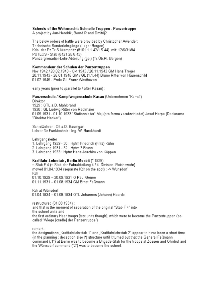 Wehrmacht Panzertruppen Schools Overview | PDF | Military Personnel ...
