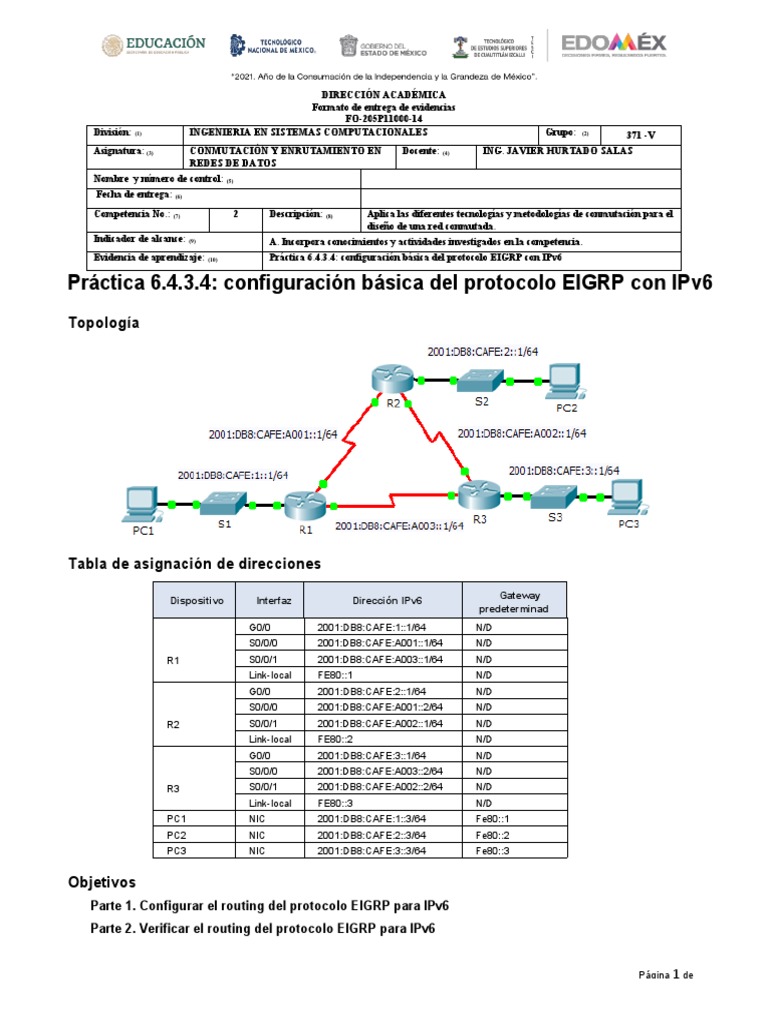 6.4.3.4 Packet Tracer - Configuring Basic EIGRP With IPv6 Routing Instructions | PDF | Yo Pv6 ...
