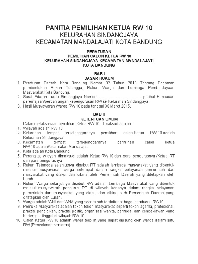 Panitia Pemilihan Ketua RW 10 | PDF