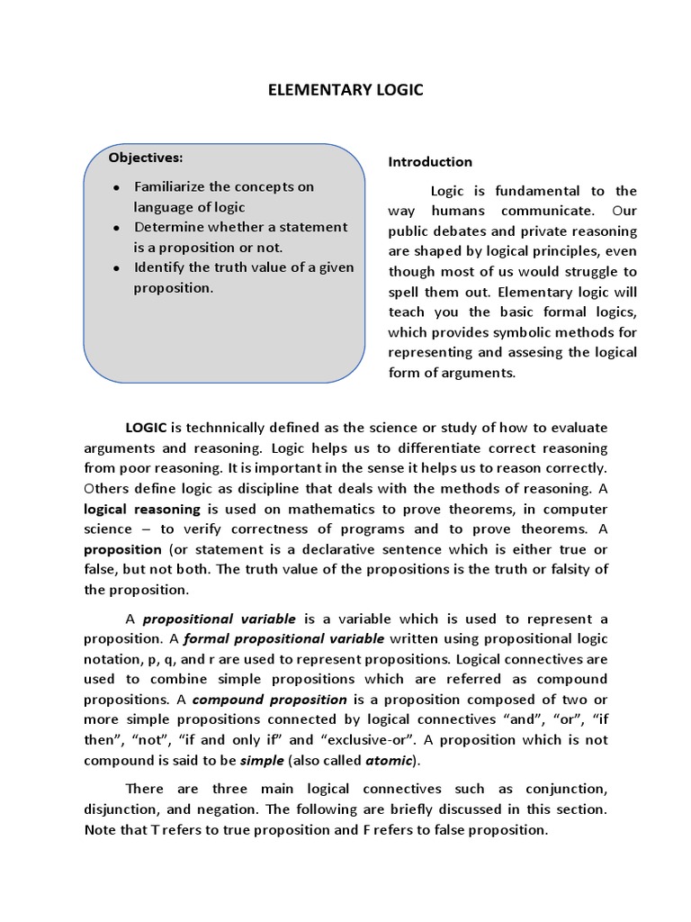 Elementary Logic | PDF | Logic | Proposition