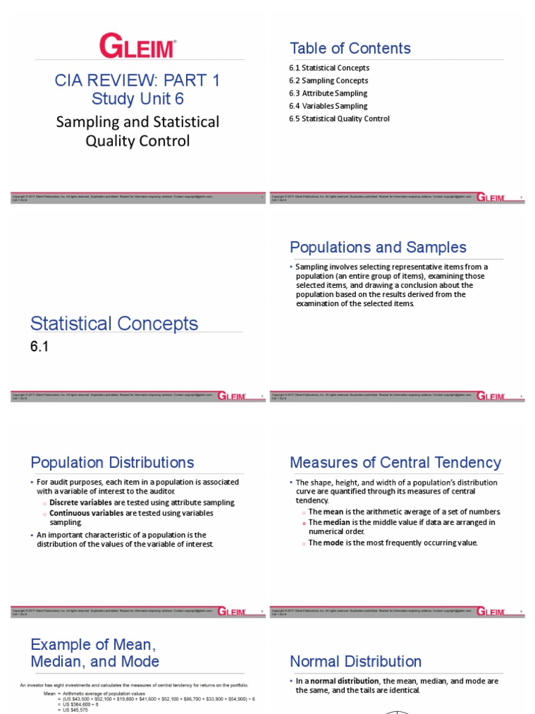 Cia Review: Part 1 Study Unit 6: Sampling and Statistical Quality ...