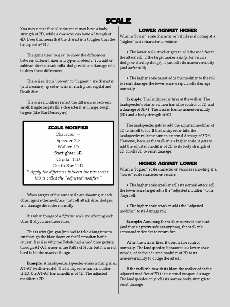 Understanding Scale Modifiers in Star Wars Roleplaying Games | PDF