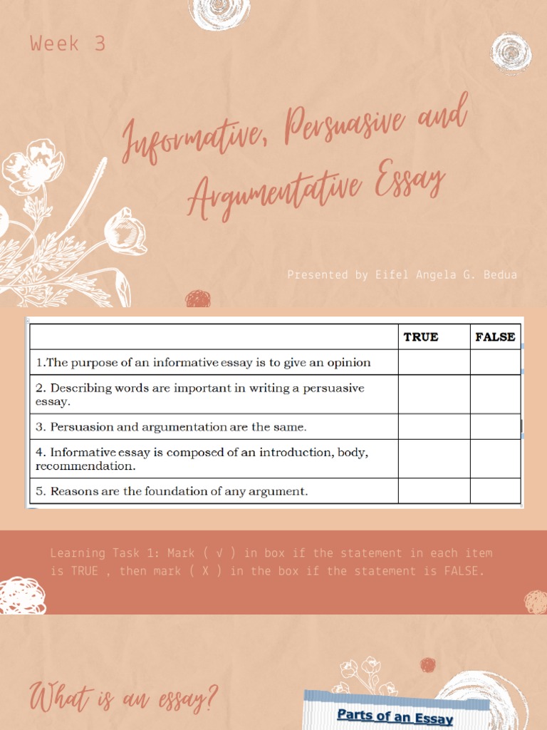 Informative, Persuasive and Argumentative Essay | PDF | Essays | Argument