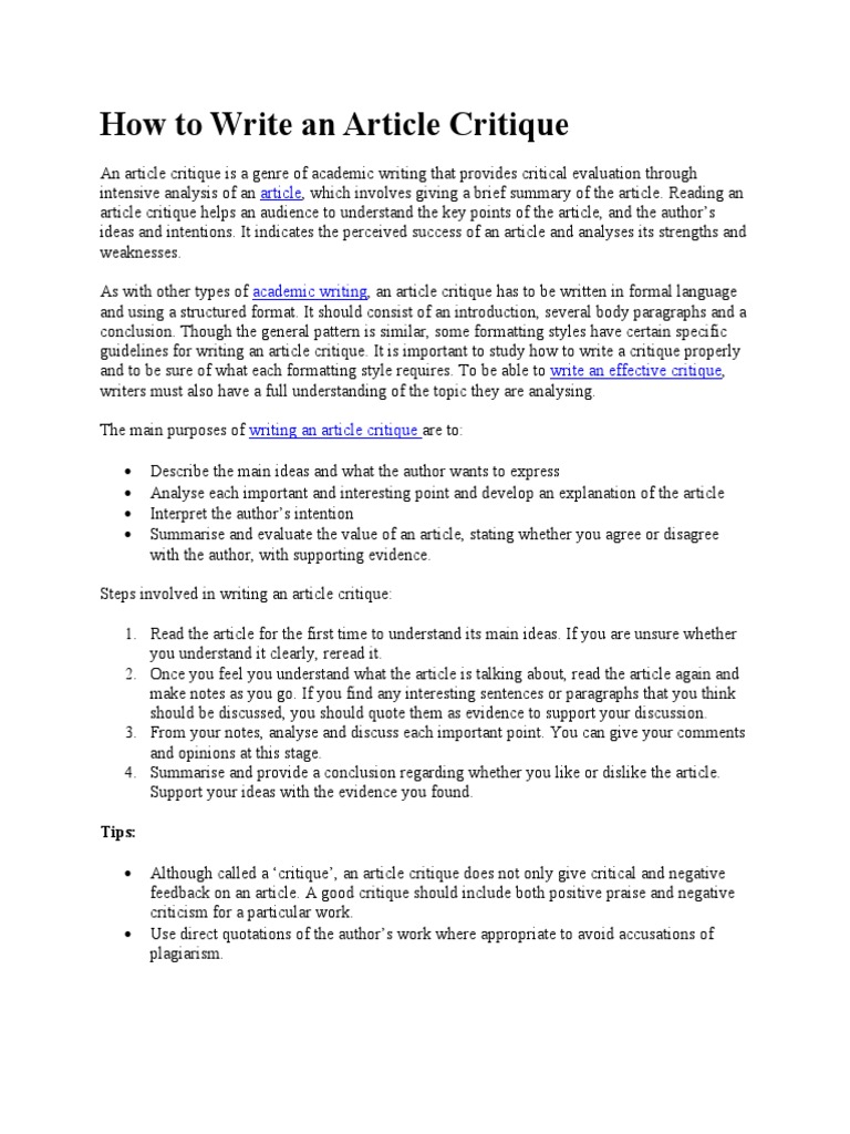 How To Write An Article Critique | PDF | Criticism | Psychological Concepts