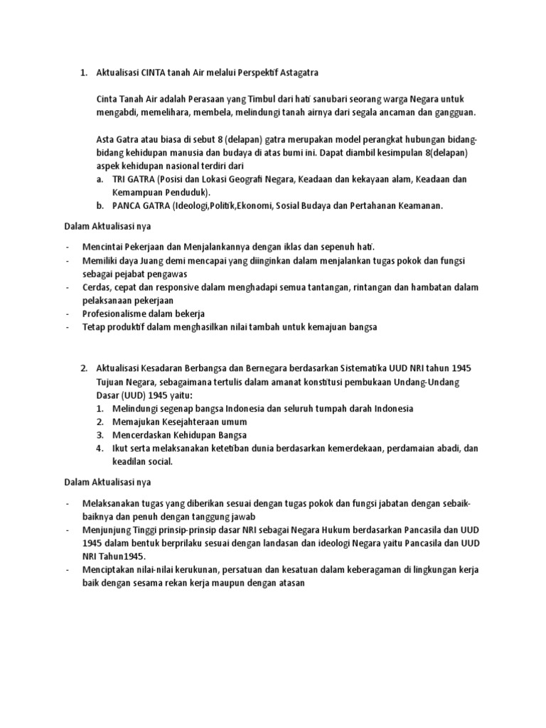 Tugas Aktualisasi CINTA Tanah Air Melalui Perspektif Astagatra | PDF