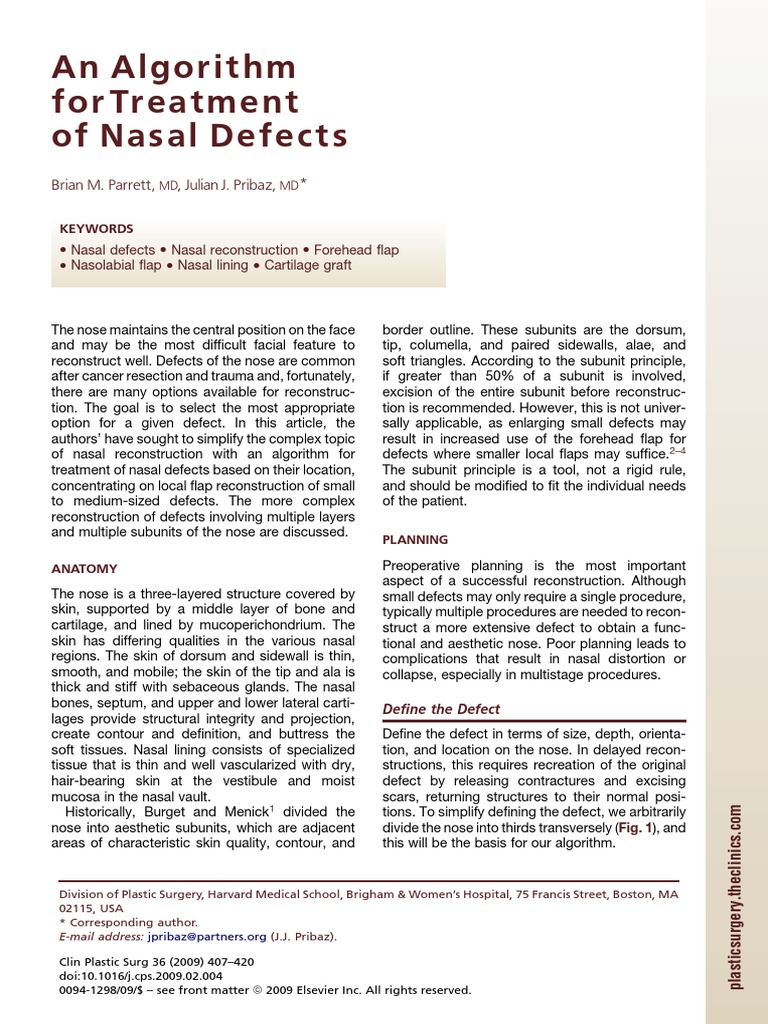 A Simplified Algorithm for Nasal Reconstruction Based on Defect ...
