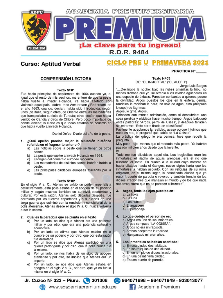 Aptitud Verbal Preu Prim21 01 Comprension Mecanismos | PDF | Embarazo en la adolescencia | Patata