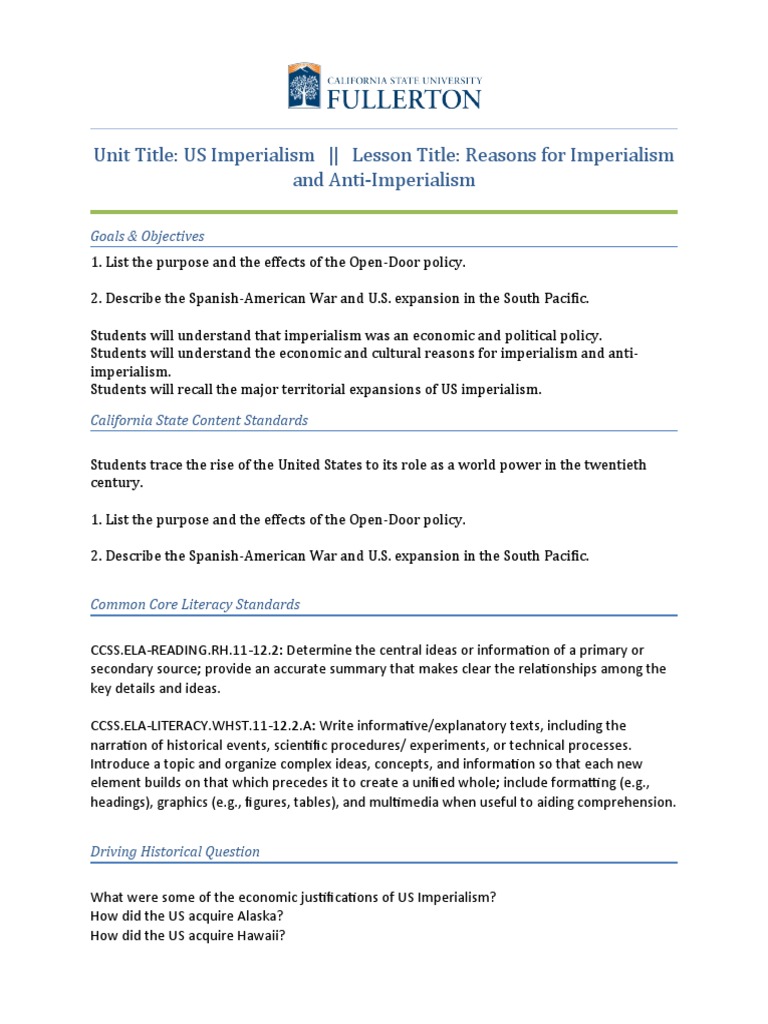 Chapter 4 Day 1 Lesson Plan | PDF | Imperialism | Reading Comprehension