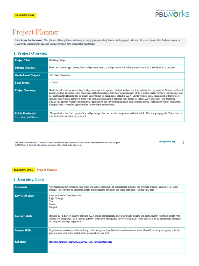 PBL Project Planner: Bridge Redesign | PDF | Americans With ...