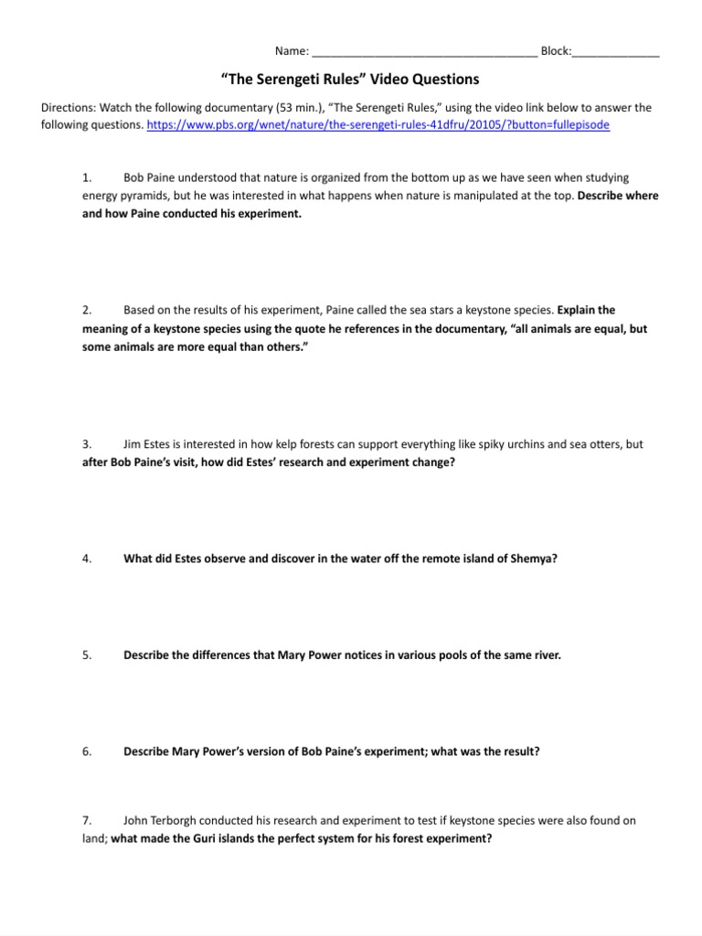 Serengeti Rules Video Questions Guide | PDF