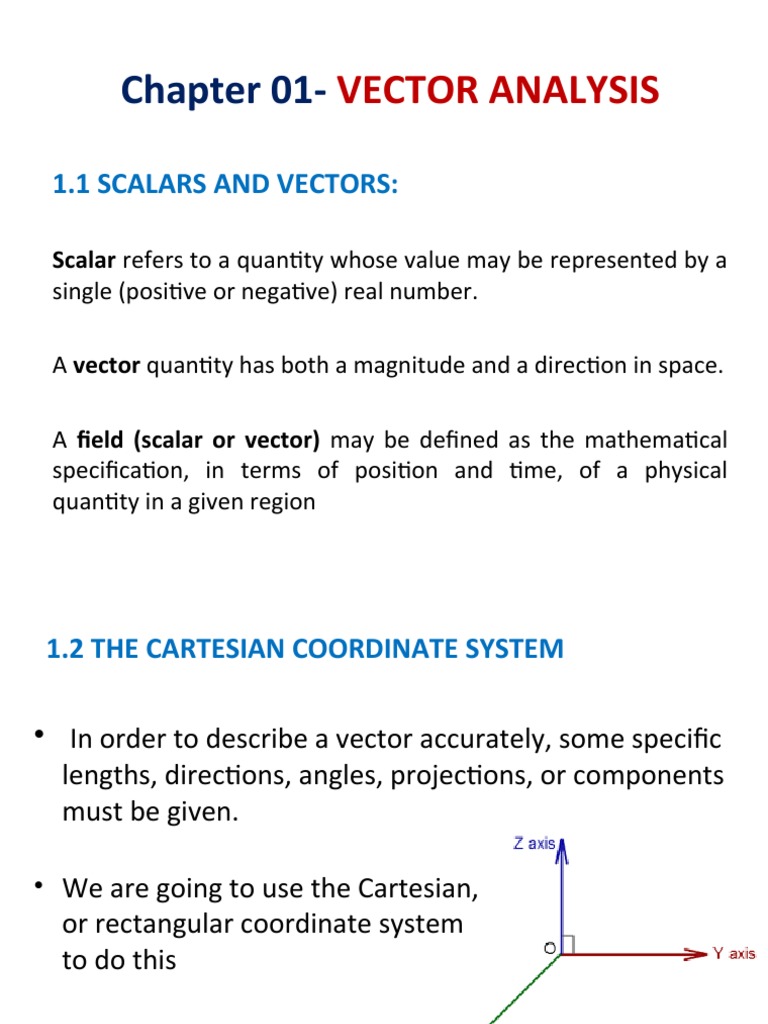 Chapter 01 Vector Analysis Pdf Euclidean Vector Cartesian Coordinate System