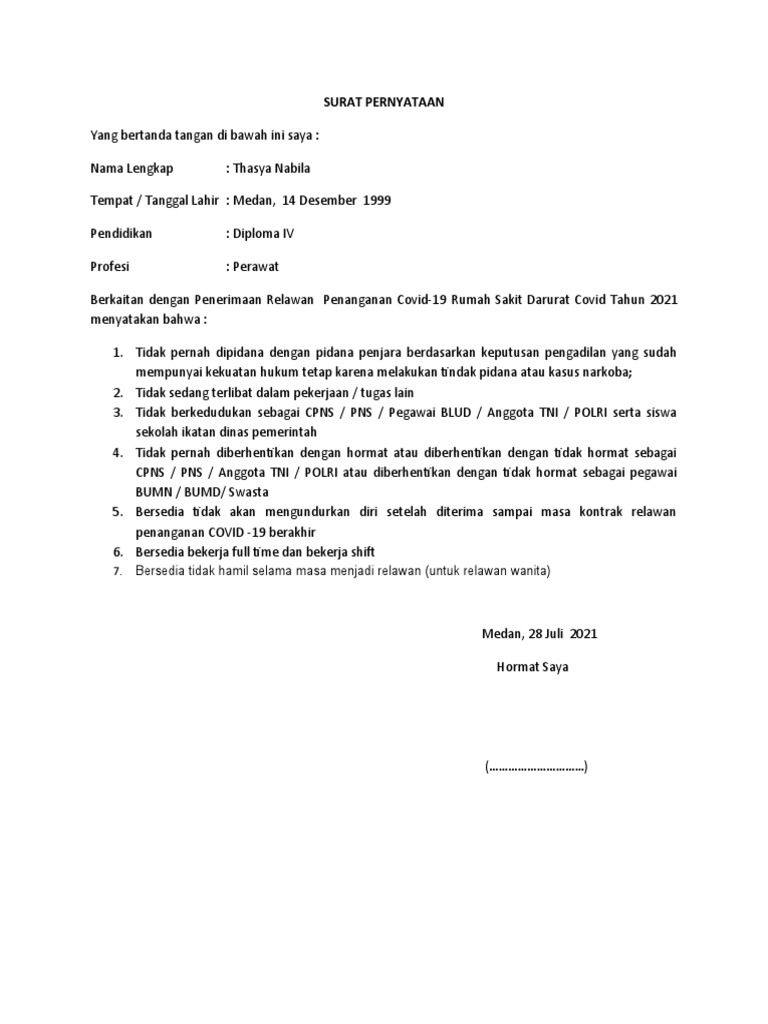 Surat Pernyataan RElawan | PDF