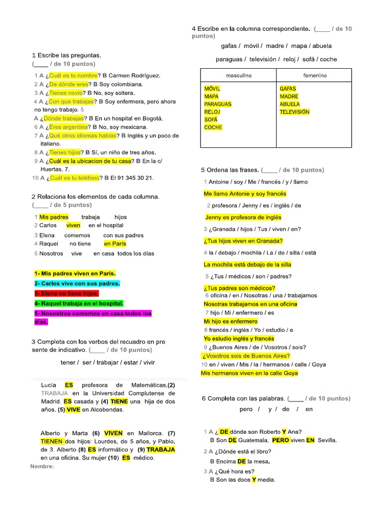 Atividade de Espanhol - Básico | PDF