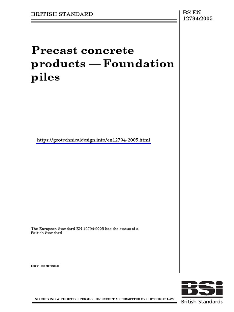 Precast Concrete Products - Foundation Piles: British Standard Bs en ...