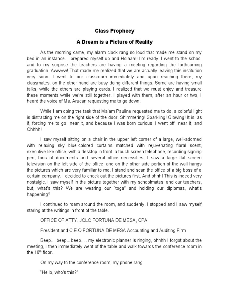 Class Prophecy A Dream Is A Picture of Reality | PDF