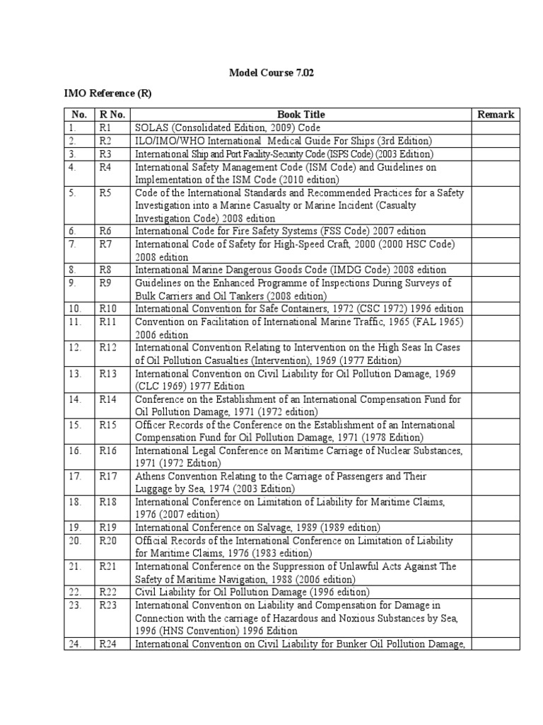 Model Course 7.02 IMO Reference (R) No. R No. Book Title Remark | PDF ...
