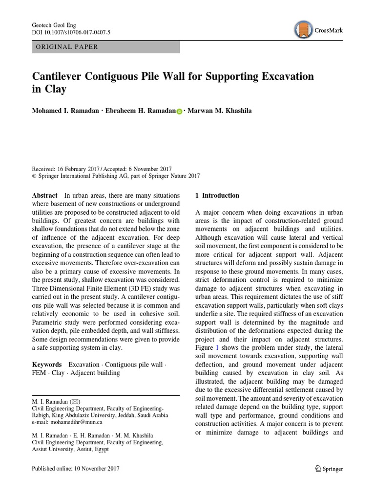 Cantilever Contiguous Pile Wall For Supporting Excavation in Clay | PDF ...