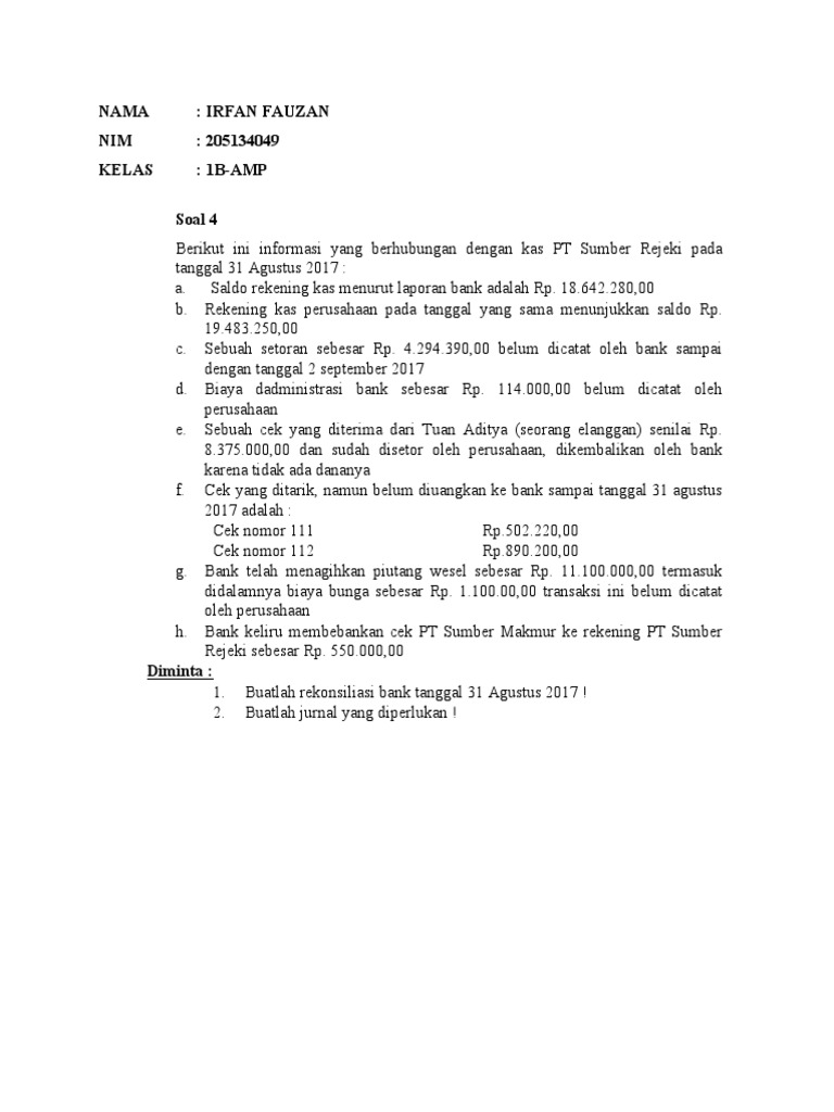 Rekonsiliasi Akuntansi PT Sumber Rejeki | PDF | Pengelolaan Keuangan & Uang