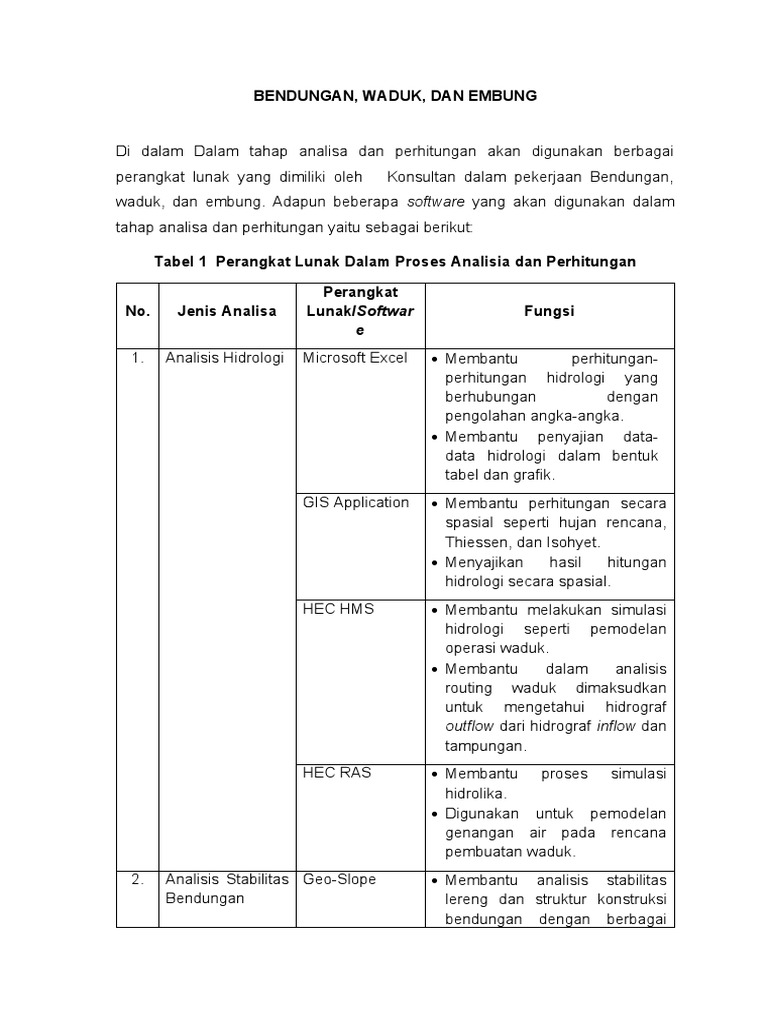 Software Pada Bendungan, Waduk, Embung | PDF