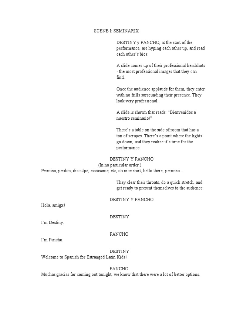 Spanish For Estranged Latin Kids - Script | PDF | Dances | Maize