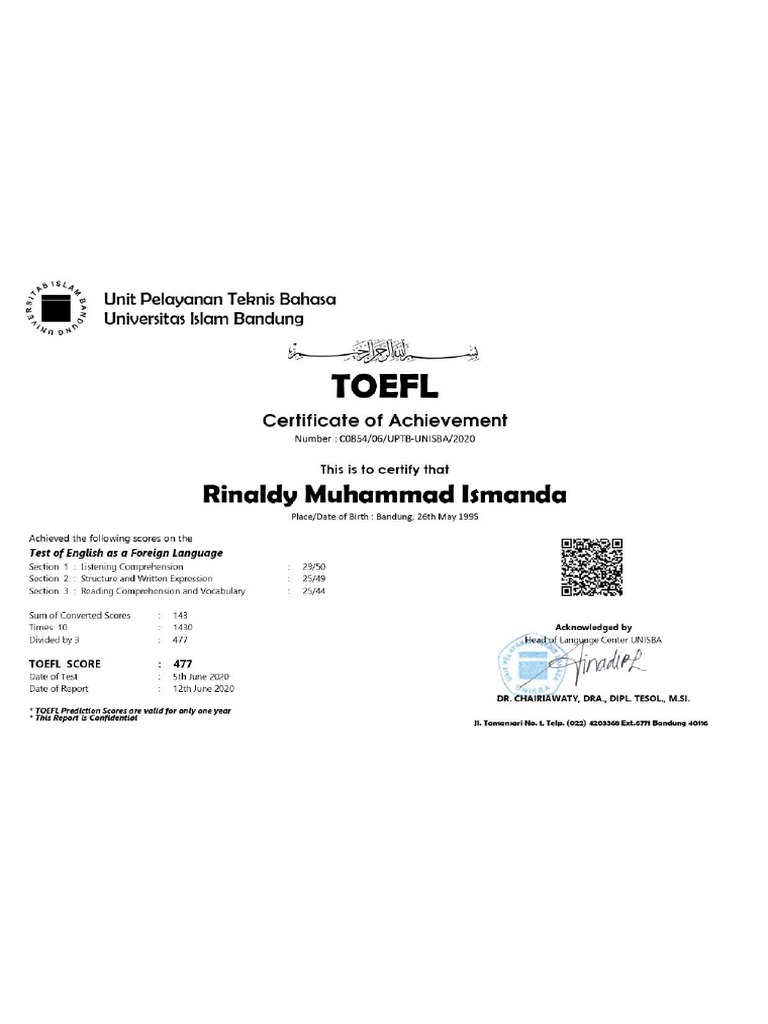 Toefl Score 477 Rinaldy - Page-0001 | PDF